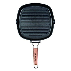MasterPan Non-Stick Grill Pan Wooden, 11", Folding Handles