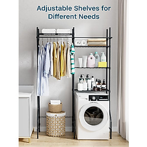 YORKING Clothes Drying Rack, Over The Washer and Dryer Storage Shelf with Adjustable Shelves, Space Saving Drying Rack for Laundry Room Easy Storage