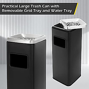 Dyna-Living Stainless Steel Trash Can Outdoor Commercial Garbage Can Large Trash Bin for Home Use Industrial Waste Container, Square Black