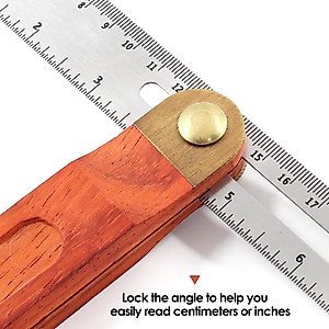 Bonsicoky 9 Inch T-Bevel Angle Finder Sliding Gauge, Adjustable Ruler Protractor with Hardwood Handle, Metric Marks