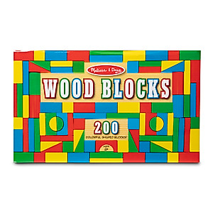 Melissa & Doug Wooden Building Block Set - 200 Blocks in 4 Colors and 9 Shapes