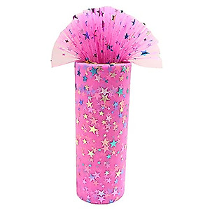 DADAXIE 6 Inch x 10 Yard Shiny Stars Glitter Tulle Rolls Gradient Glitter Tulle Netting Fabric Spool for Table Chair Ribbon Bow Tutu Skirt Sewing Crafting Party Wedding Halloween Decor (Dark Pink)