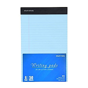 Mintra Office Legal Pads - ((BASIC PASTEL 6pk, 5in X 8in, NARROW RULED)) - 50 Sheets per Notepad, Micro perforated Writing Pad, Notebook Paper for School, College, Office, Professional