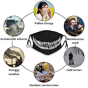 Qurdtt Scary Monster Mouth Teeth Face Mask With 2 Filters Washable Reusable Adjustable Balaclavas For Men Women & Teens