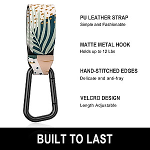Gukeniu Baby Stroller Hooks for Hanging Bags, Universal Stroller Clips Accessories, Mommy Hook for Diaper Bag, Shopping Cart, Purse, Backpack - 2 Pack, Abstract Leaf
