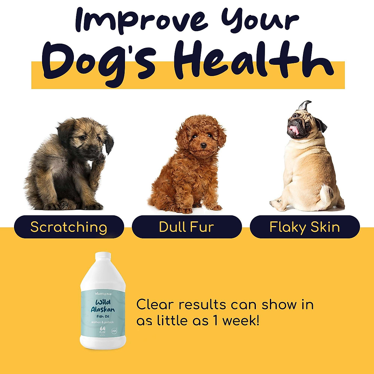 Wild Alaskan Salmon Oil for Dogs with Pollock Oil - 64 oz of Pollock and Salmon Oil, Omega 3 Fish Oil, EPA, and DHA - Dogs Skin and Coat Supplement - Made in USA