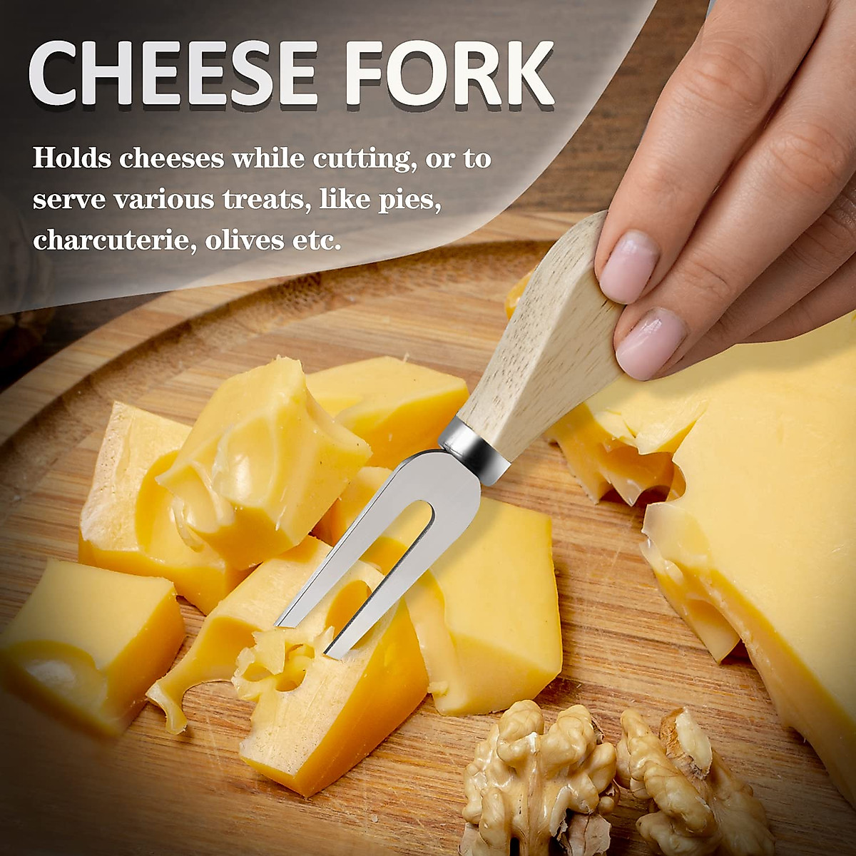 Tymoosty Cheese Knives, 4PCS Cheese Knife Set, Cheese Knives for Charcuterie Board with Wooden Handle, Mini Steel Stainless Cheese knife set