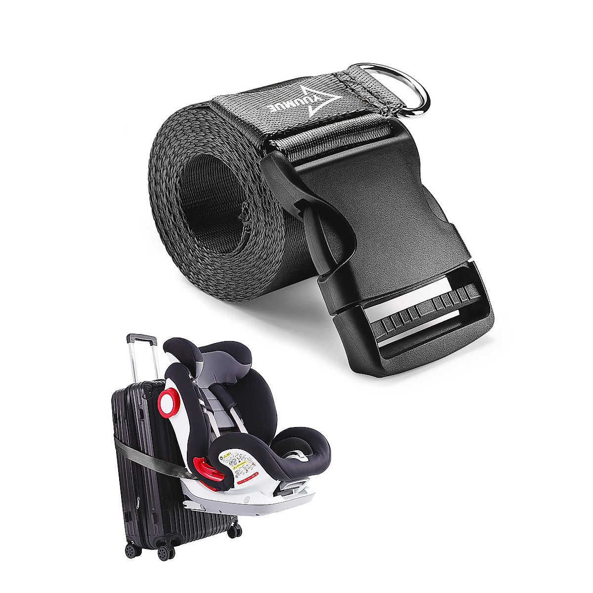 Car Seat Travel Belt, Adjustable Travel Strap for Transport Kid Car Seat to Convert Luggage Carts Into Airport Car Seat Stroller, Easy Carry Universal Size (Black)