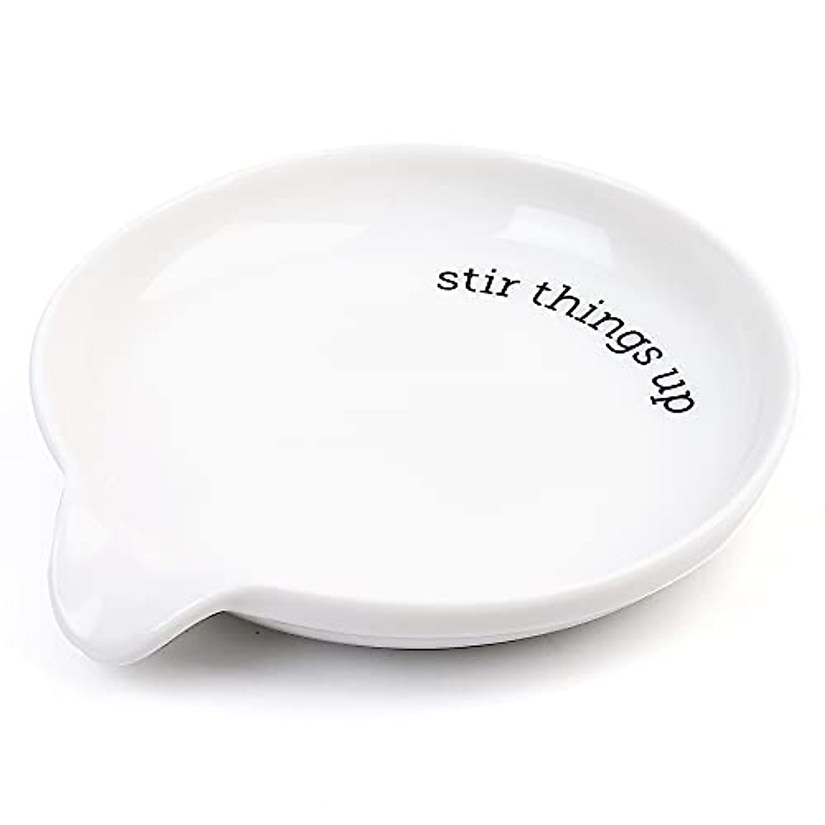 LotFancy Spoon Rest, Ceramic Spoon Holder for Kitchen Counter, Spatula Holder for Stove Top, Large Utensil Rest for Ladle, Teaspoon, 5.2Inch, White（Stir things up)