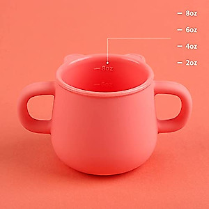 BLUE GINKGO Silicone Toddler Cups - Open Cup for Baby with Handles | Made in Korea | 8oz Training Open Cups for Toddlers 1-3 (Coral)