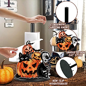 Halloween Paper Towel Holder,Halloween Kitchen Decor,Halloween Bathroom Decorations with Pumpkin Cat Accessories Paper Metal Towel Holder Stand for Fall Countertop Housewarming Gift Supplies