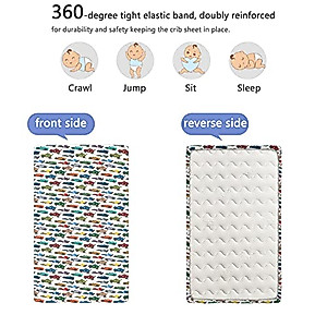 Race Car Themed Fitted Mini Crib Sheets,Portable Mini Crib Sheets Ultra Soft Material-Baby Crib Sheets for Girl or Boy,24“ x38“,Multicolor