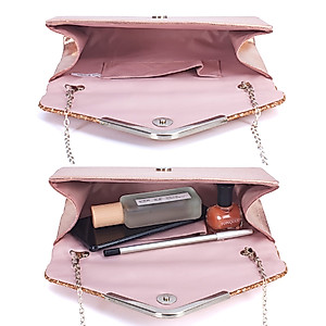 DIGOGO Sequins Flap Evening Purse Envelope Shaped Clutch Purse Chain Crossbody Shoulder Bag for Wedding Party Prom Ball Pink