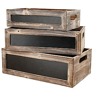 MODE HOME Set of 3 Large Torched Wood Decorative Storage Crates with Chalkboard, Nesting Wooden Crates for Display Rustic, Farmhouse Wooden Storage Container Boxes Made from 100% Wood