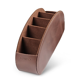 Londo Remote Control Holder with 5 Pockets - Store DVD, Blu-Ray, TV, Roku or Apple TV Remotes - Italian Genuine Leather with Suede Lining - Slim, Compact Living or Bedroom Storage