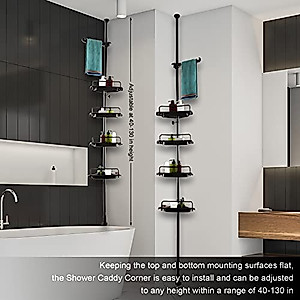 SALMOPH Corner Shower Caddy Tension Pole | Rustproof Shower Caddy Corner Shelf Organizer, 4-Tier Bathroom Shelves, Adjustable from 40-130 inches, Black