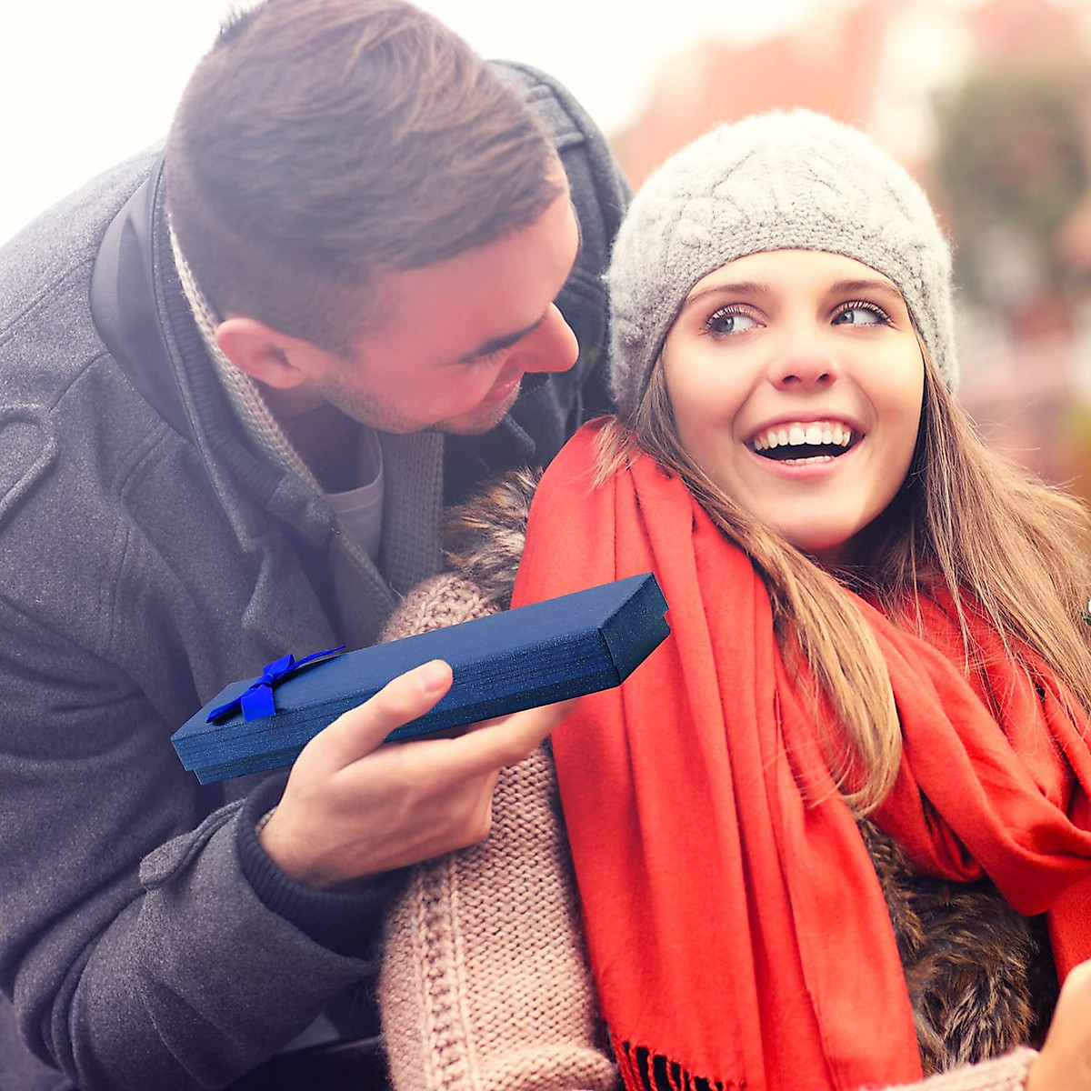 Lainrrew 12 Pcs Jewelry Gift Boxes, Cotton Filled Cardboard Paper Jewelry Box Gift Cases Bulk Necklace Earring Bracelet Ring Box for Birthday, Wedding, Mother's Day, 1.6 x 8.2 x 0.78Inches