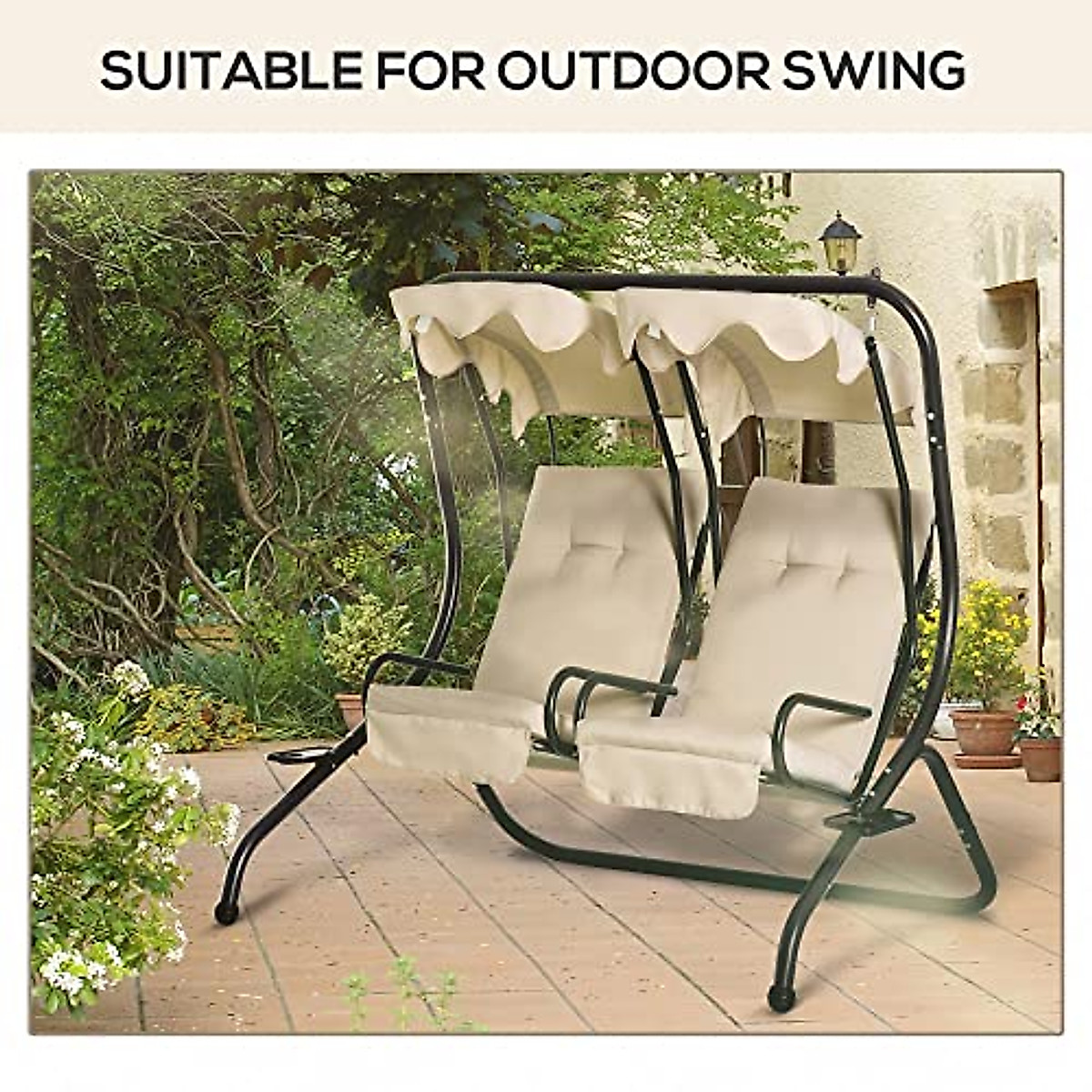 Outsunny Outdoor Porch Swing Cushions with Seat & Tufted Back, Backrest Ties, Set of 2 Replacement Cushions for Patio Furniture, Beige