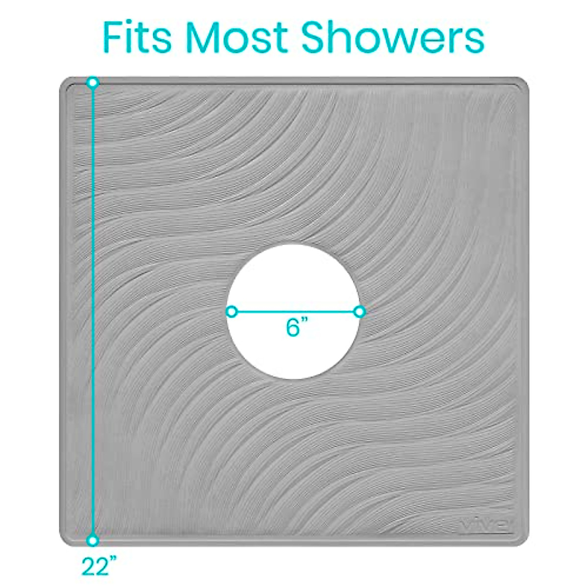 Vive Shower Mat - 22" by 22" Square Non Slip Large Bath Mat for Bathtub - Patented Design - Suction Cup Traction Skid Pad for Stalls Floors Tub - Textured Rubber with Drain Hole