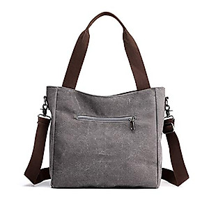 Women's Canvas Shoulder Bags Tote Purses Satchel Work Shopping Crossbody Bag (Grey)