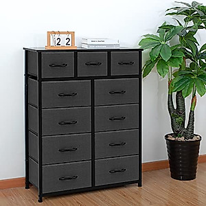 AZL1 Life Concept 11-Drawer Dresser, Fabric Storage Tower for Bedroom, Living Room, Large Tall Dressers for Bedroom with Wooden Top and Metal Frame, Bedroom Dressers & Chests of Drawers, Dark Grey