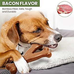 SPOT Bam-Bones Wishbone - Made with Strong Bamboo Fiber, Durable Long Lasting Dog Chew for Light to Moderate Chewers, Great Toy for Adult Dogs & Teething Puppies Under 50lbs, 7in, Bacon Flavor