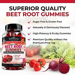 Sugar Free Beet Root Gummies - Nitric Oxide Beet Chews Infused with Coconut Oil for Highest Absorption - Supports Energy & Whole Body Health - Delicious Strawberry Flavor - 120 Count (60 Day Supply)