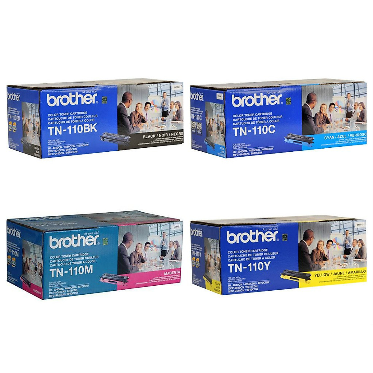 Brother TN110BK, TN110C, TN110M, TN110Y Black, Cyan, Magenta and Yellow Toner - -Cartridge Set