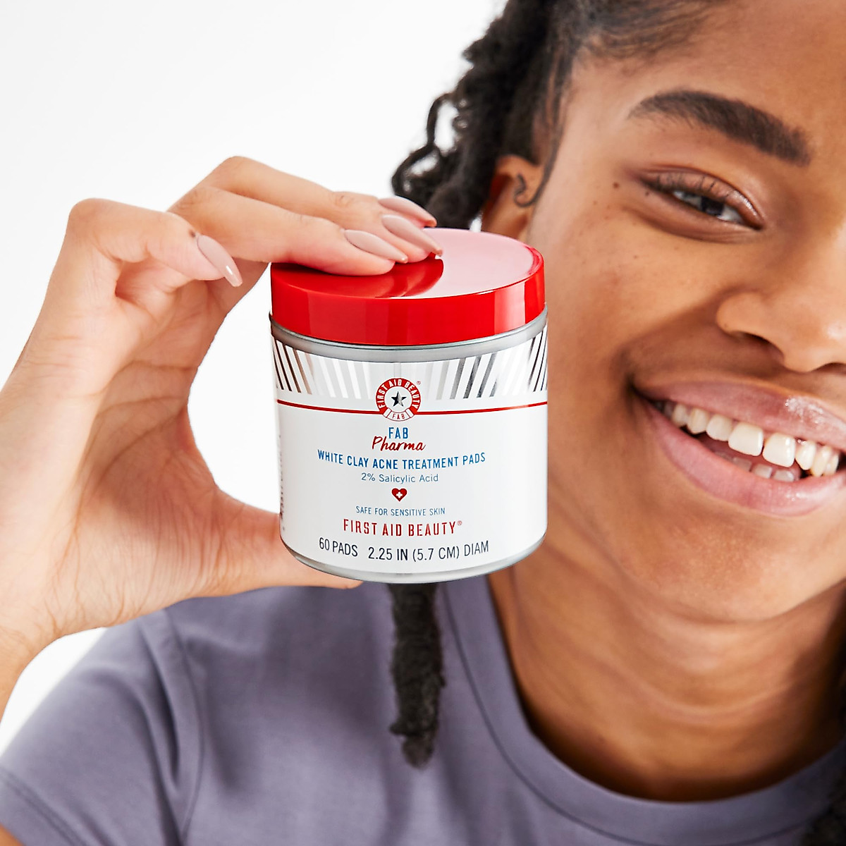 First Aid Beauty - FAB Pharma White Clay Acne Treatment Pads with 2% Salicylic Acid, Daily Compostable Exfoliating Pads for Breakouts, Whiteheads, Blackheads and Acne, Safe for Sensitive Skin, 60 Pads