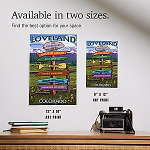Lantern Press Loveland, Colorado, Destination Signpost (12x18 Art Print, Travel Poster Wall Decor)