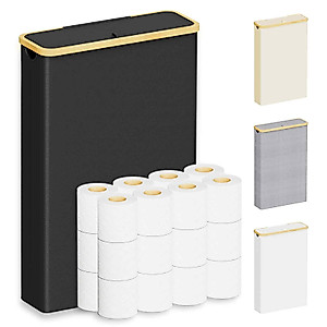 SpaceAid Extra Large Toilet Paper Storage with Lid, Hold up to 24 Regular Rolls or 18 Mega Rolls, Slim Toilet Paper Basket Holder Bin Container, Bathroom Accessories Organizer, Black