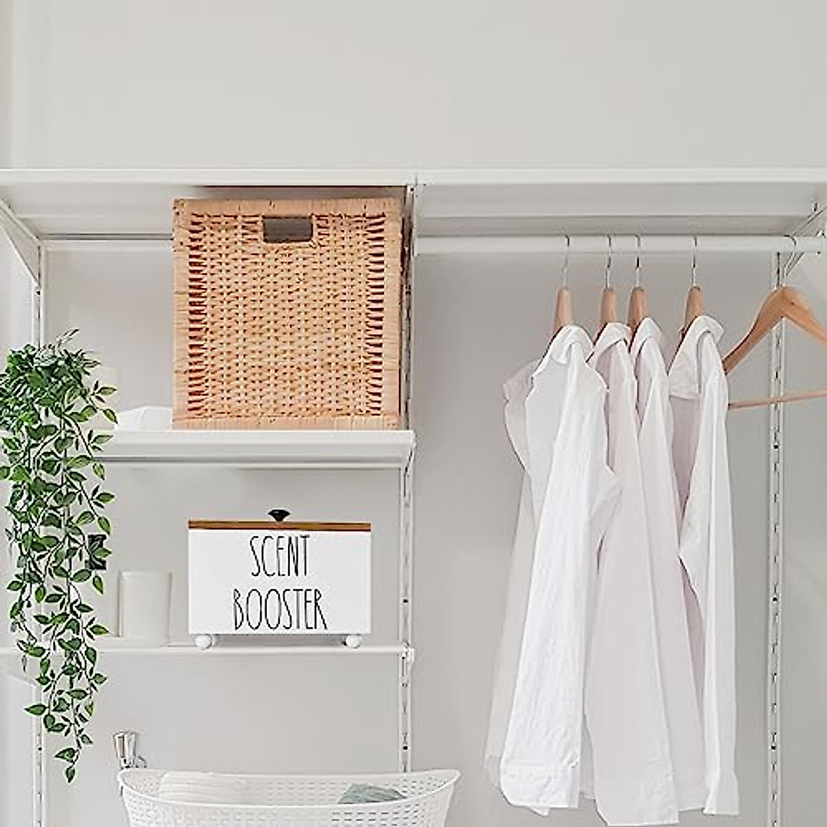 CHONIC Laundry Scent Booster Container, Farmhouse Scent Beads Storage Organization, Rustic Wood Dispenser for Clothing Fragrance Beads, Laundry Room Powder Box, Laundry Detergent Organizer Bin