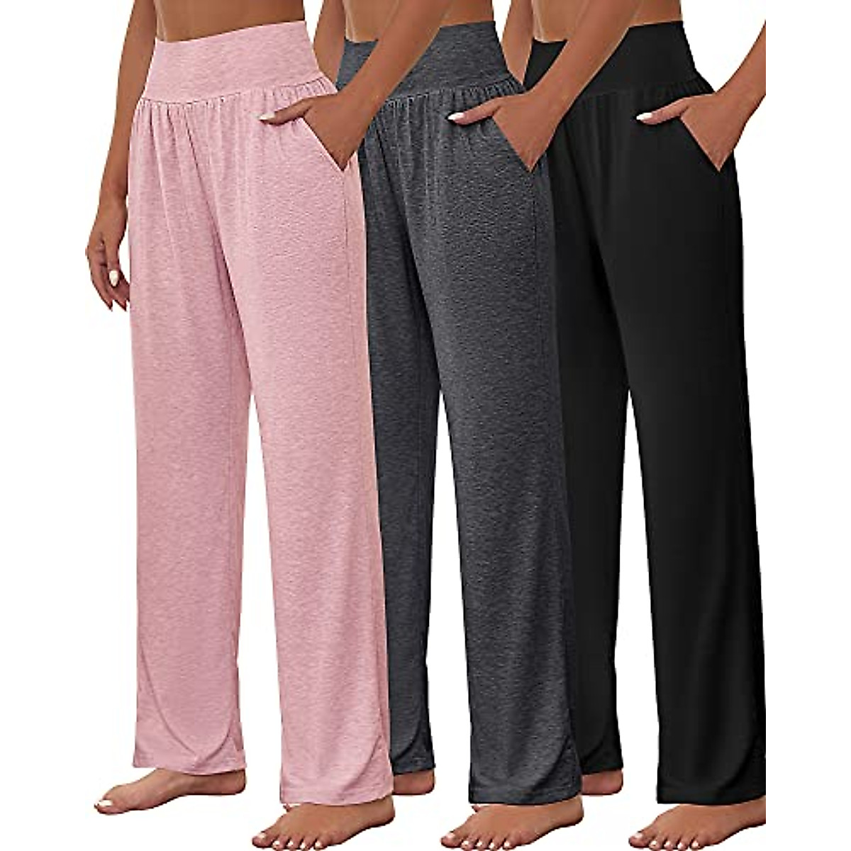 Neer 3 Pcs Women's Wide Leg Yoga Pant Comfy Loose Sweatpants High Waist Lounge Casual Athletic Pant Workout Joggers Pant (Black, Dark Gray, Pink,Xx-Large)
