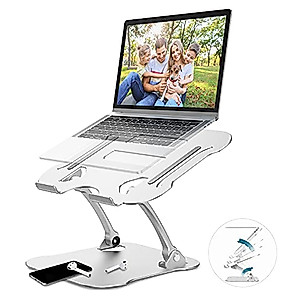 【2022 New】Laptop Stand for Desk, FRIEET Aluminum Ergonomic Laptop Riser with Heat Vent, Adjustable Height Foldable Computer Stand Holder Compatible with 10''-18" MacBook Air/Pro,Lenovo Dell HP, Silver