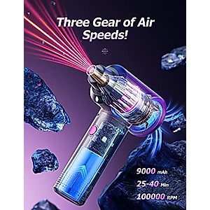 Evaline Compressed air Duster - 3 Gear Adjustable 100000RPM Electric with LED Light, Cordless Blower for Computer Keyboard Car Cleaning Kit 9000mAh Rechargeable Dust Remover, Black