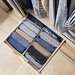 Fixwal 4pcs Wardrobe Clothes Organizer Foldable Jean Organizer for Drawer Washable Compartment Closet Organizers and Storage Bins for Clothes Jeans Pants Sweaters 5 Grids Gray
