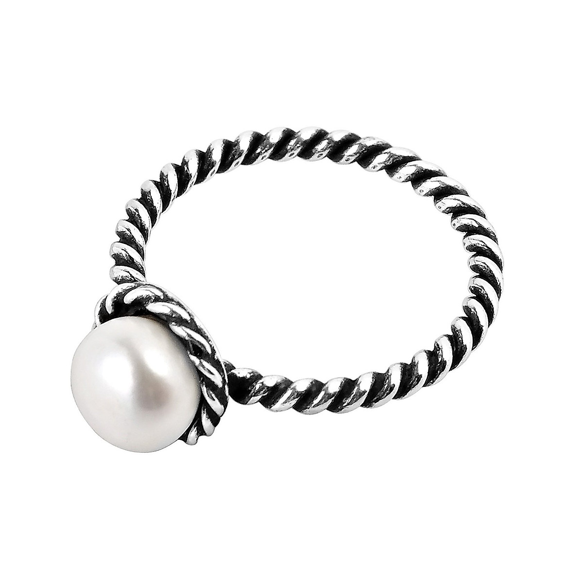 AeraVida Elegant Sweet Cultured Freshwater White Pearl Band Twist .925 Sterling Silver Classy Wedding Ring - Size 8