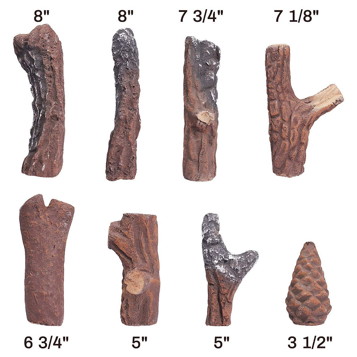 GASPRO Ceramic Logs for Propane Fire Pit or Gas Fireplace, Small Fake Wood Logs Set, 10-Piece