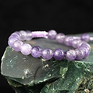 DAZCOLO Natural Gemstone Bracelet Adjustable Macrame Gems Stones 8mm Round Beads Healing Crystals Quartz Women Men Girls Gifts (lavender quartz)