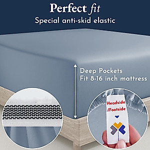 Certified Luxury 100% Pure Egyptian Cotton Cal King Bedding & Pillowcases Set, Deep Pocket Sateen Cooling Sheets for Hot Sleepers, California King Blue