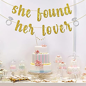 MonMon & Craft She Found Her Lover Banner/Engagement/Bride to Be Banner/Wedding/Bachelorette Party Decorations Supplies/Gold Glitter