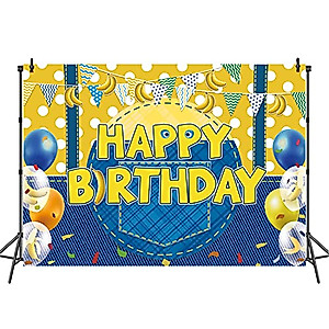 Yellow Cartoon Birthday Backdrop Cowboy Banana Balloon Photo Background Boy Child Happy Birthday Party Supplies Baby Shower Cake Table Decoration Backdrop 7x5FT