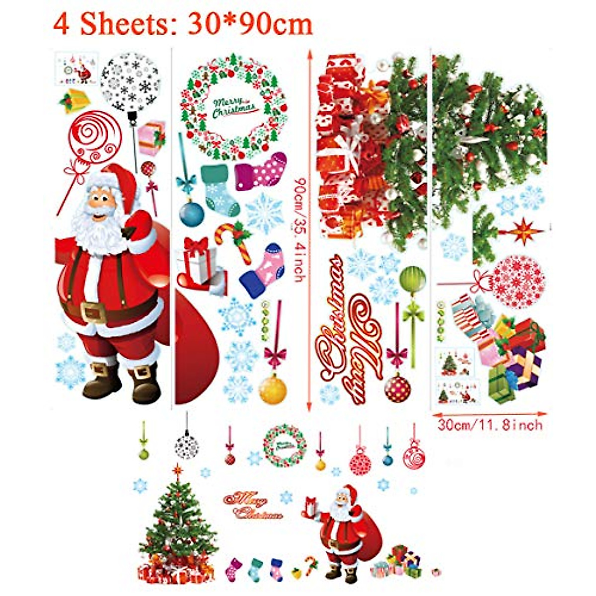 YULOONG Christmas Windows Static Stickers Clings Removable Vinyl Santa Claus Christmas Tree Snowman Snowflake Deer DIY Wall Window Door Mural Showcase Decal Sticker