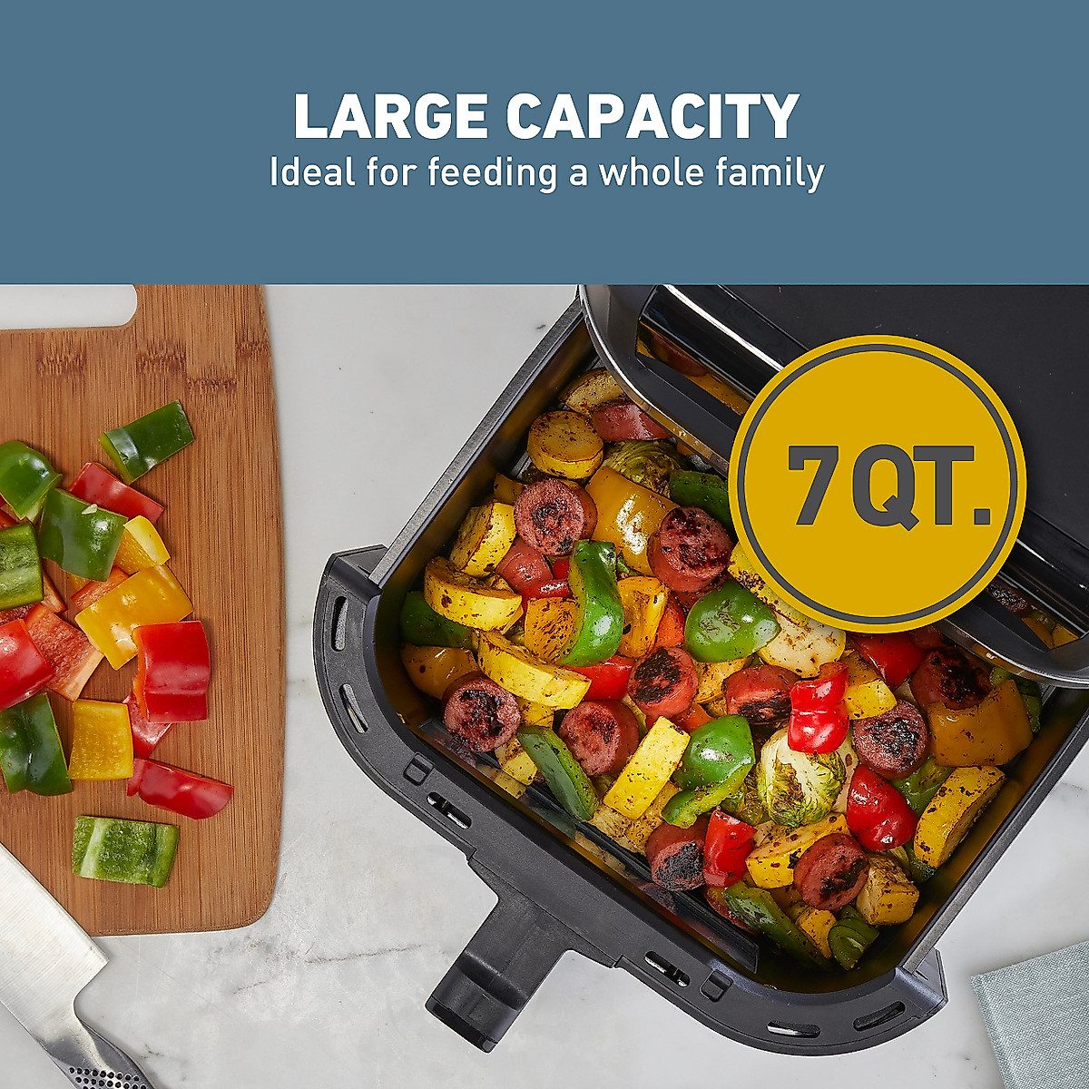 West Bend Air Fryer 7-Quart Capacity with Digital Controls View Window and 13 Cooking Presets, Nonstick Frying Basket, 1700-Watts, Black