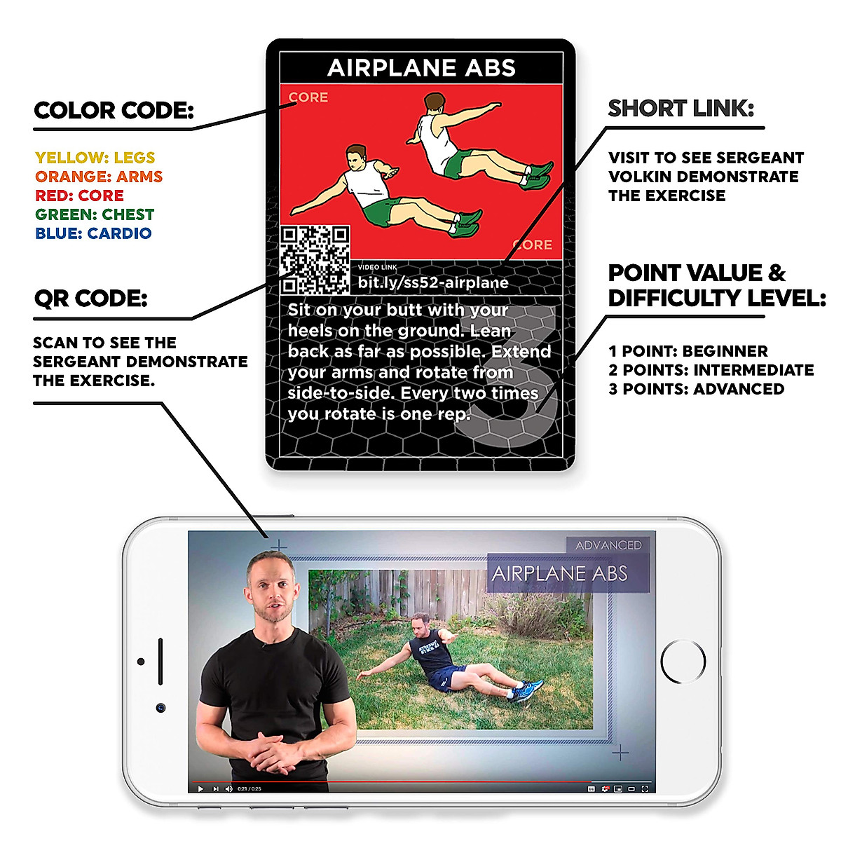Stack 52 HIIT Interval Workout Game. Designed by Military Fitness Expert. Video Instructions Included. Bodyweight Exercises, No Equipment Needed. Fun and Motivating Training Program.