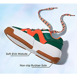 LUCKY STEP Women’s Platform Fashion Sneakers Lace up Casual Faux Leather Comfortable Thick Sole Tennis Walking Shoes (Green/Orange, 7 B(M) US)