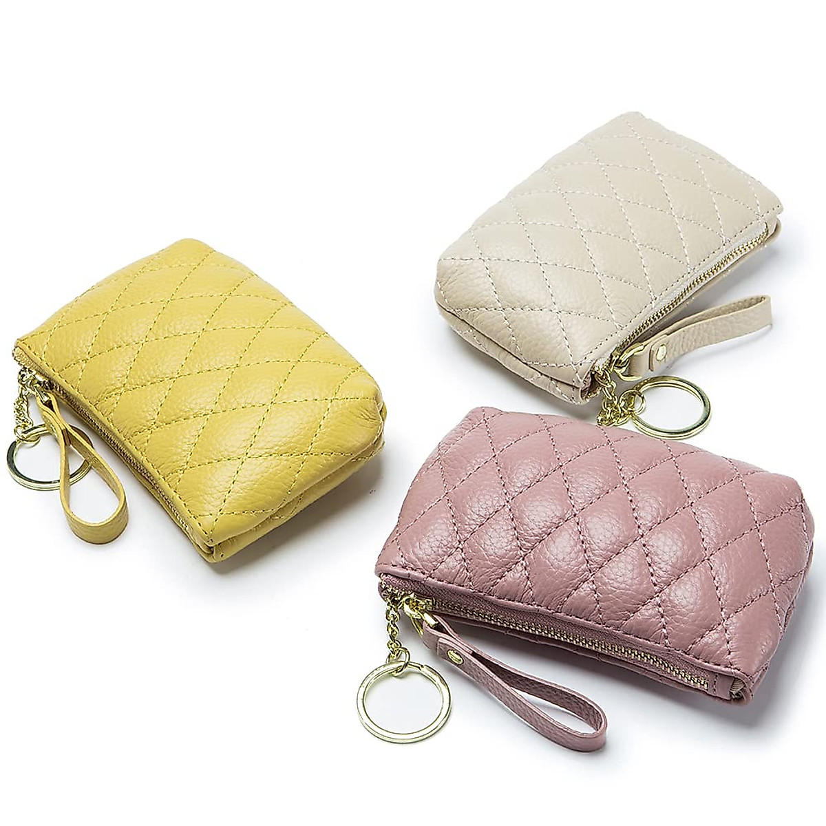 Simple Women Wallet Coin Purse Soft Genuine Leather Zipper Multi-Functional Practical Bag Female Card Holder Clutch Key Case, Yellow, Small, Modern