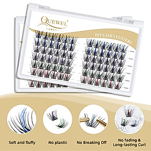 QUEWEL Cluster Lashes 72 Pcs Wide Stem C/D Curl 8-16mm Length DIY Eyelash Extension False Eyelashes Natural&Mega Styles