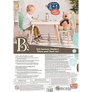 B. toys- B. spaces- Table and Chair Set- Furniture For Toddlers- 1 Craft Table & 2 Chairs- Natural Wooden Legs- Mint- 3 years +