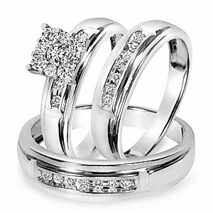 Creative jewels20 2.50 CT Round Cut Diamond His & Her Trio Engagement Wedding Ring Set 14k White Gold Finish (5)